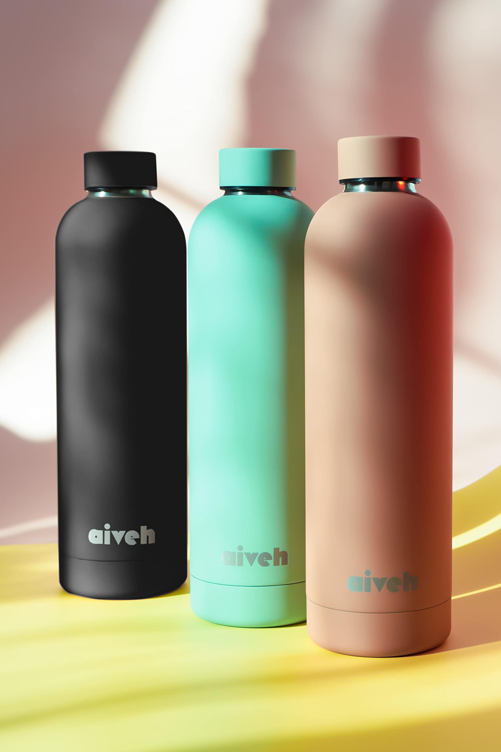 Insulated Stainless Steel Water bottle, aiveh, Bottle water, Tea, Coffee, tumbler, Leak Proof, Thermal bottle Water, Thermos, Hot cold bottle, BPA-FREE bottle water, 24oz, Black