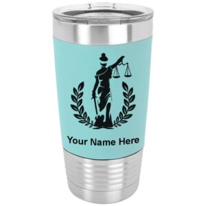 lasergram 20oz vacuum insulated tumbler mug, lady justice, personalized engraving included (silicone grip, teal)