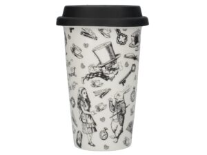 creativetops victoria and albert 'alice in wonderland' ceramic travel mug – black and white