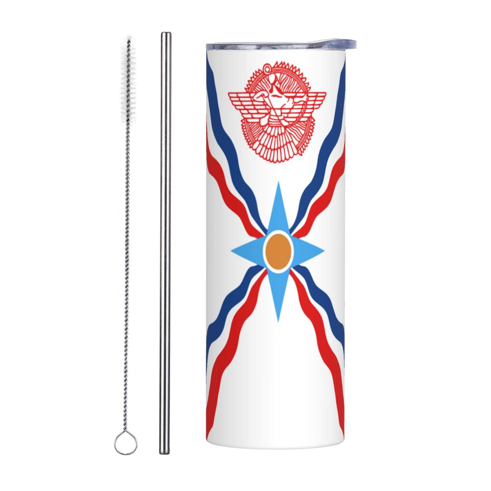 LIICHEES Flag of the Assyrians Stainless Steel Vacuum Insulated Tumbler 20oz Coffee Cups Travel Mug Water Cup with Metal Straw Cleaning Brush