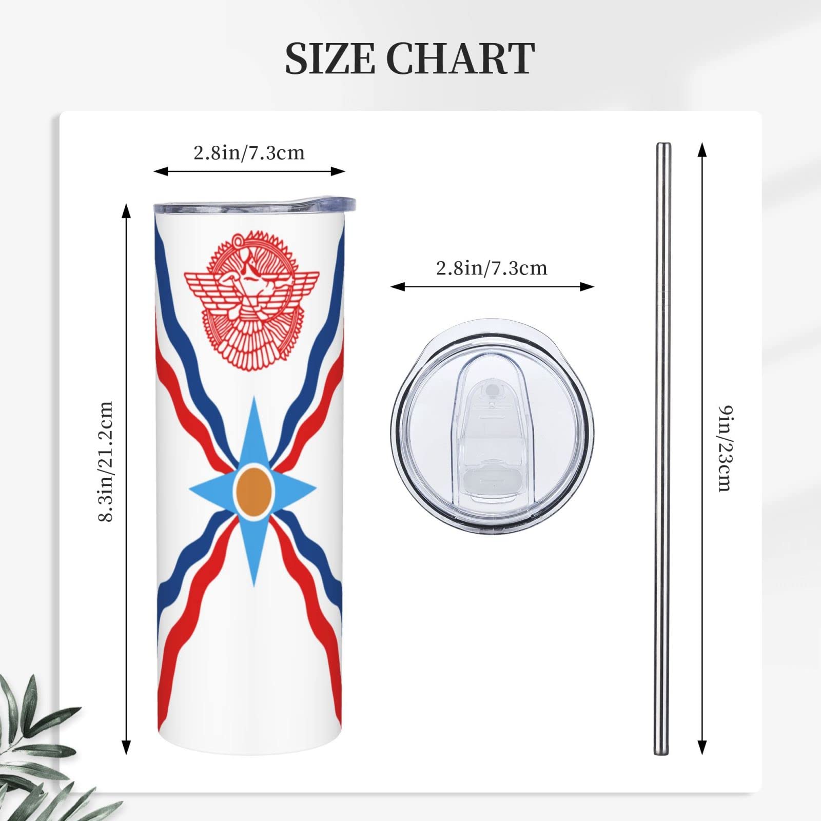 LIICHEES Flag of the Assyrians Stainless Steel Vacuum Insulated Tumbler 20oz Coffee Cups Travel Mug Water Cup with Metal Straw Cleaning Brush