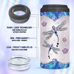 ZOXIX Dragonfly Can Cooler Tumbler With Name Customized 16oz 4-in-1 Beverage Can Holder Travel Cup Stainless Steel Insulated Jewelry Style Personalized Dragonfly Gifts For Women