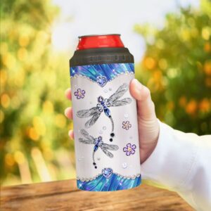 ZOXIX Dragonfly Can Cooler Tumbler With Name Customized 16oz 4-in-1 Beverage Can Holder Travel Cup Stainless Steel Insulated Jewelry Style Personalized Dragonfly Gifts For Women