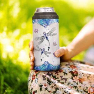 ZOXIX Dragonfly Can Cooler Tumbler With Name Customized 16oz 4-in-1 Beverage Can Holder Travel Cup Stainless Steel Insulated Jewelry Style Personalized Dragonfly Gifts For Women