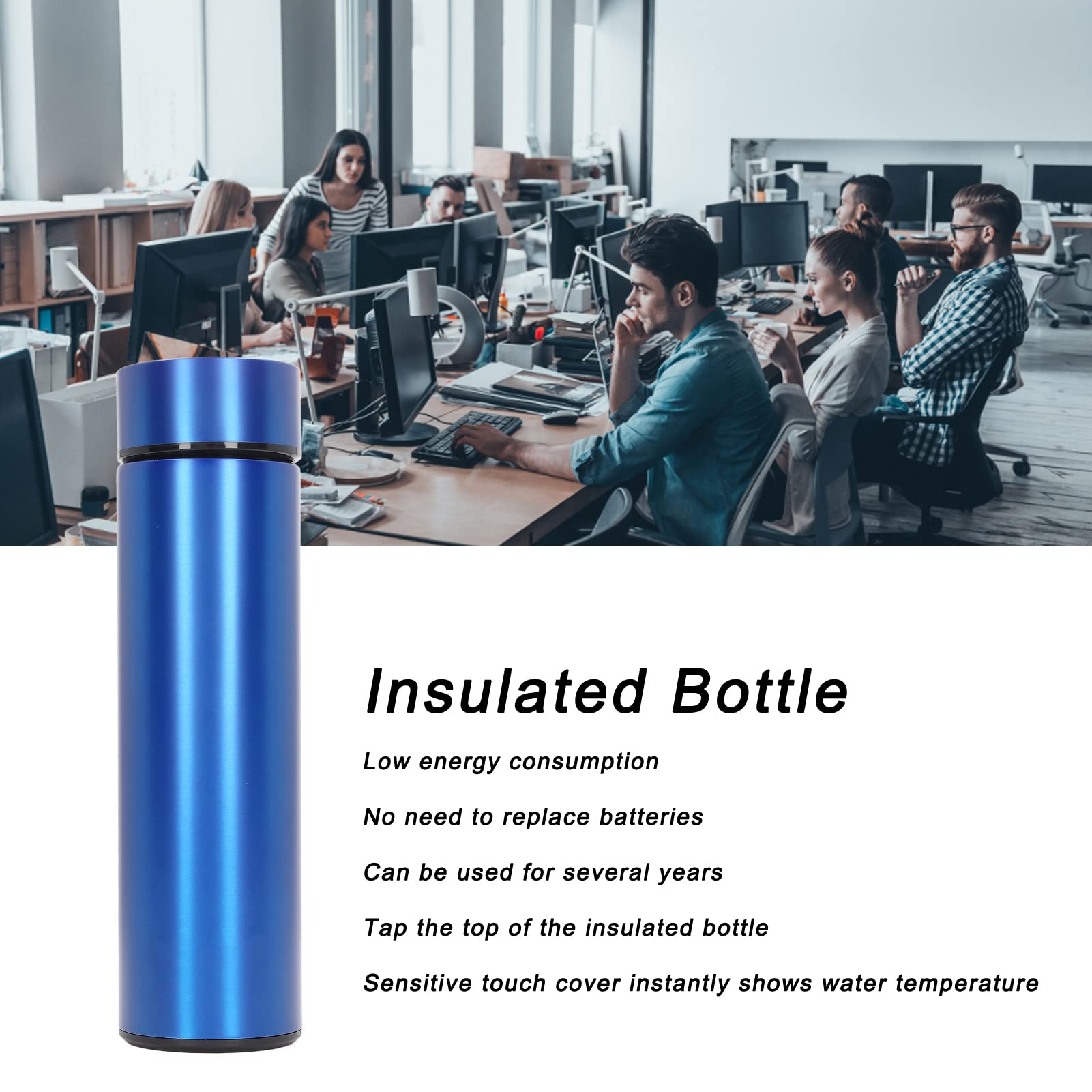 Thermal Cup, Led Display Thermos Stainless Steel Vacuum Smart Water Cup Suitable blue for Home Office Travel Coffee Cup 500ml