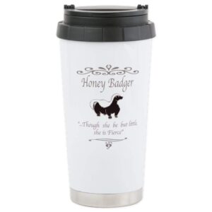 cafepress though she be but little she is fierce stainless s stainless steel travel mug, insulated 20 oz. coffee tumbler