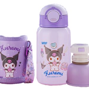 Everyday Delights Sanrio Kuromi Stainless Steel Insulated Water Bottle with Cup, Straw and Bag 500ml - Purple