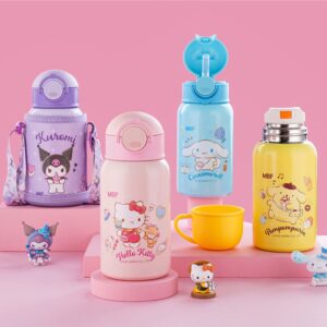 Everyday Delights Sanrio Kuromi Stainless Steel Insulated Water Bottle with Cup, Straw and Bag 500ml - Purple