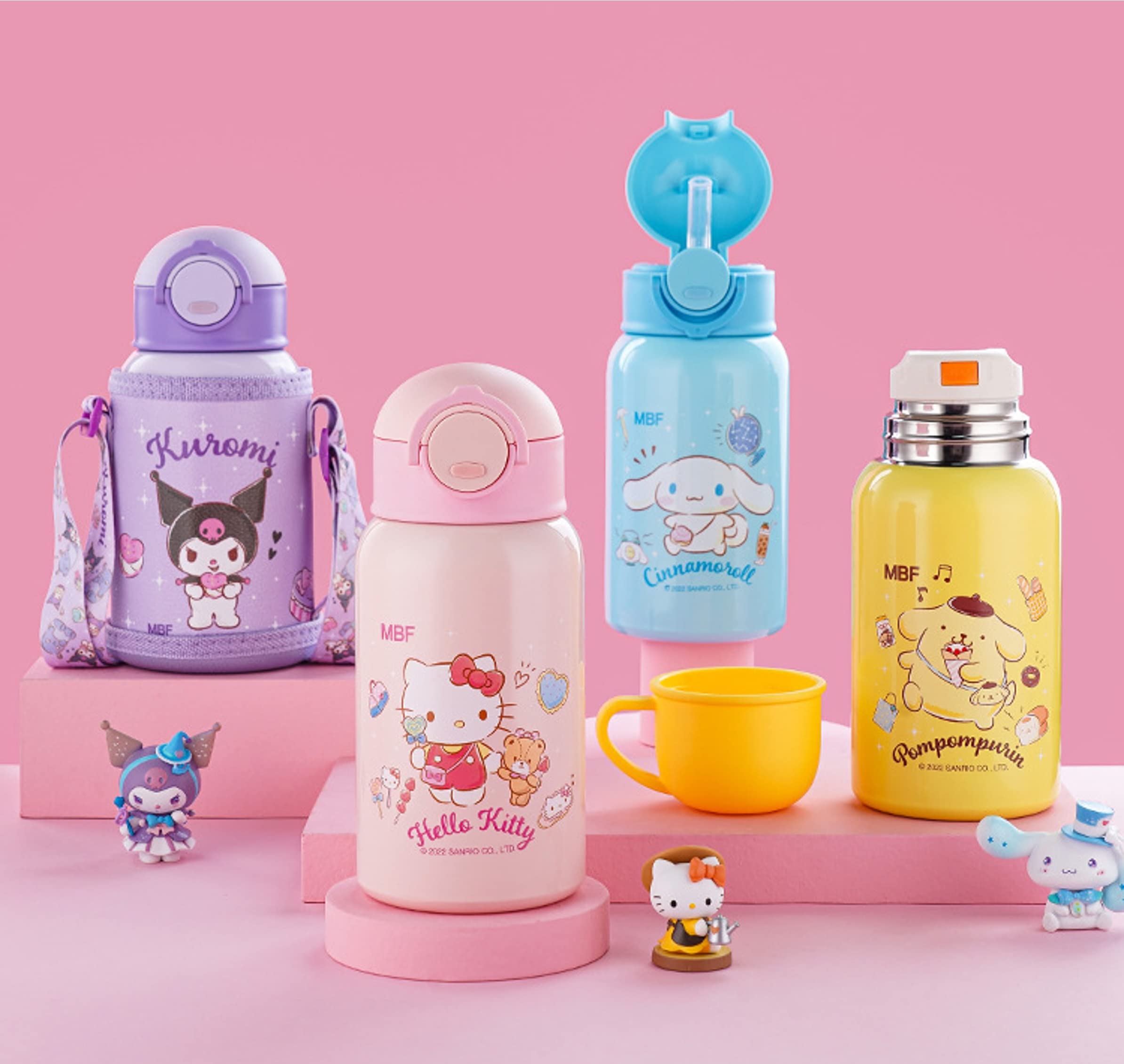 Everyday Delights Sanrio Kuromi Stainless Steel Insulated Water Bottle with Cup, Straw and Bag 500ml - Purple