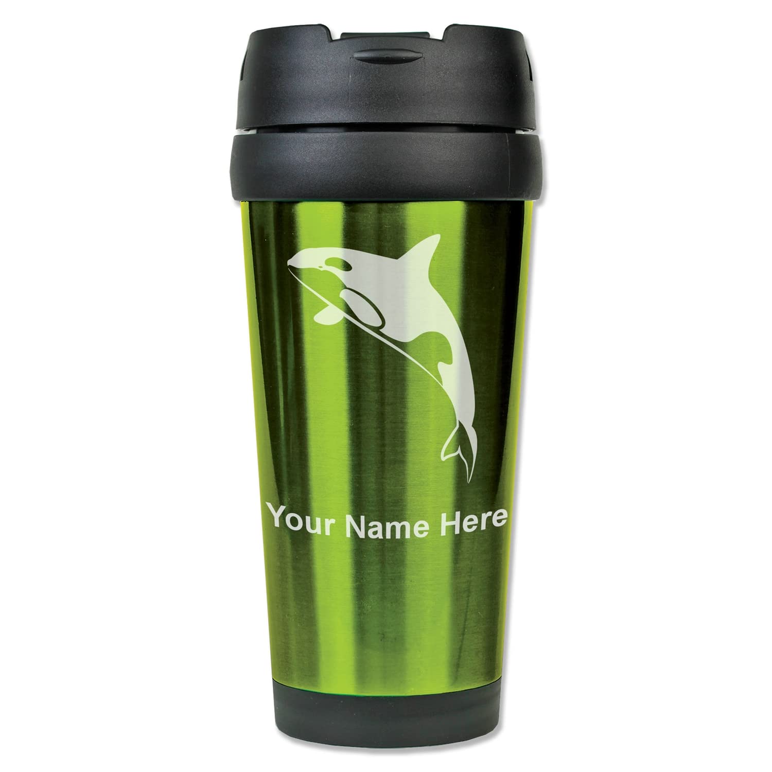 LaserGram 16oz Coffee Travel Mug, Killer Whale, Personalized Engraving Included (Green)