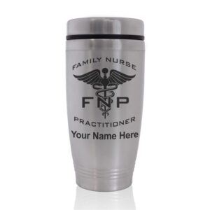 skunkwerkz commuter travel mug, fnp family nurse practitioner, personalized engraving included