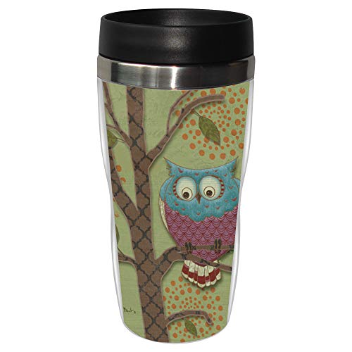 Tree-Free Greetings Paul Brent Whimsical Owl Sip 'N Go Stainless Lined Travel Mug, 16-Ounce