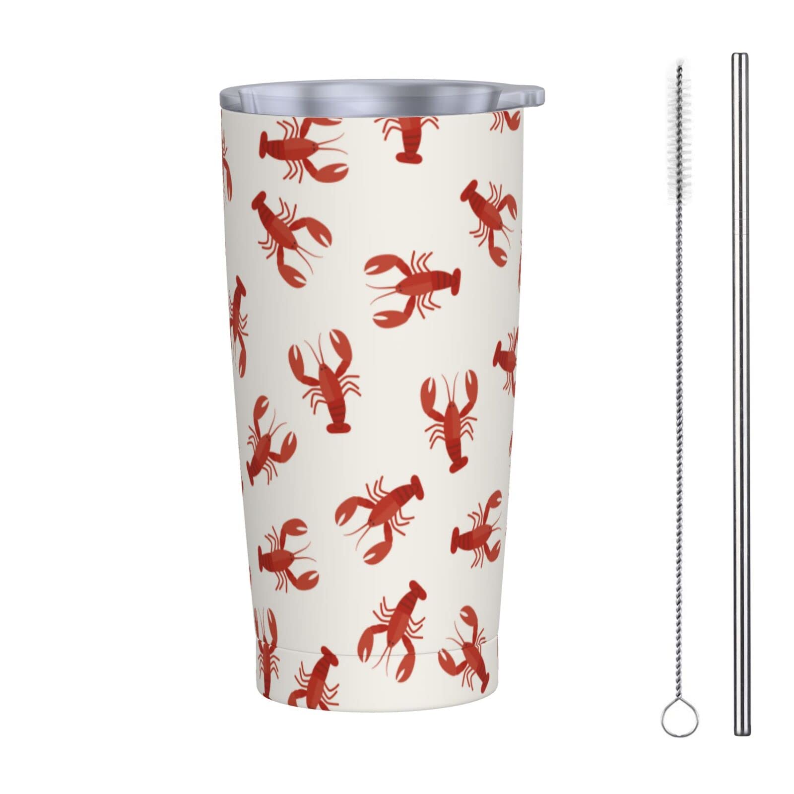 Dujiea 20oz Tumbler With Lid And Straw, Red Lobsters Crawfish Vacuum Insulated Iced Coffee Mug Reusable Travel Cup Stainless Steel Water Bottle