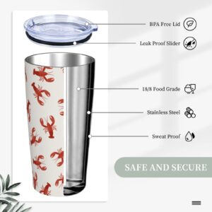 Dujiea 20oz Tumbler With Lid And Straw, Red Lobsters Crawfish Vacuum Insulated Iced Coffee Mug Reusable Travel Cup Stainless Steel Water Bottle