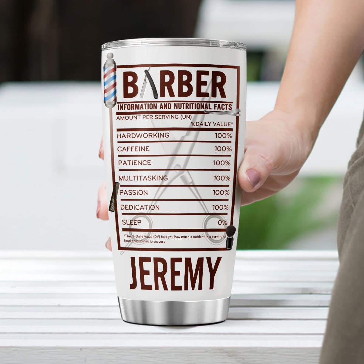 CUBICER Personalized Coffee Tumbler Barber Custom Name Funny Birthday Gifts For Men Dad Adults Friends Travel Mug With Lid Nutrition Facts Cold Steel Cups Insulated Mugs Hot Drink