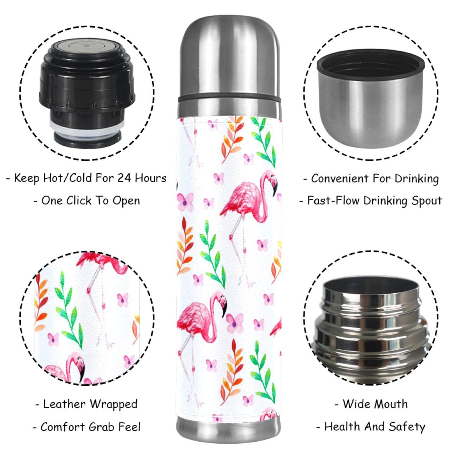 Flamingo Animal Thermos Vacuum Insulated 1L Compact Stainless Steel Beverage Bottle