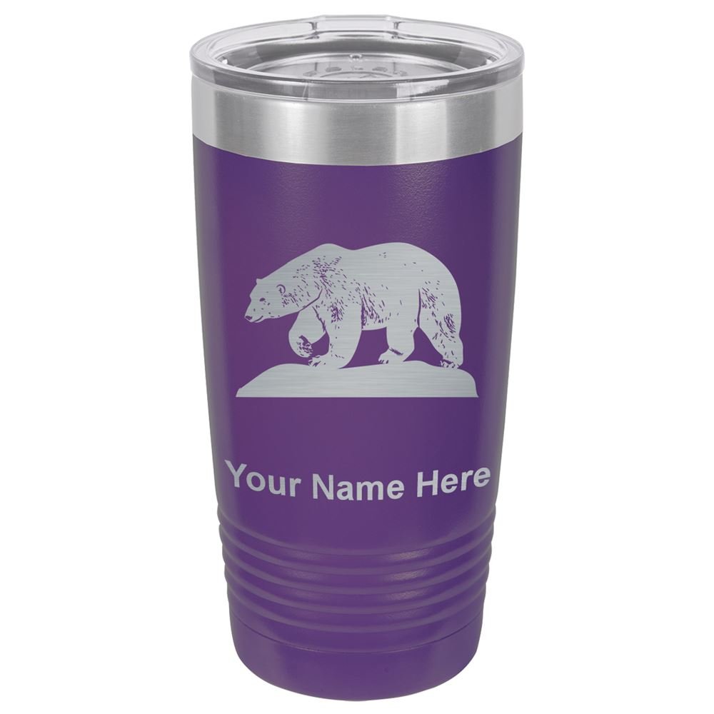 LaserGram 20oz Vacuum Insulated Tumbler Mug, Polar Bear, Personalized Engraving Included (Dark Purple)