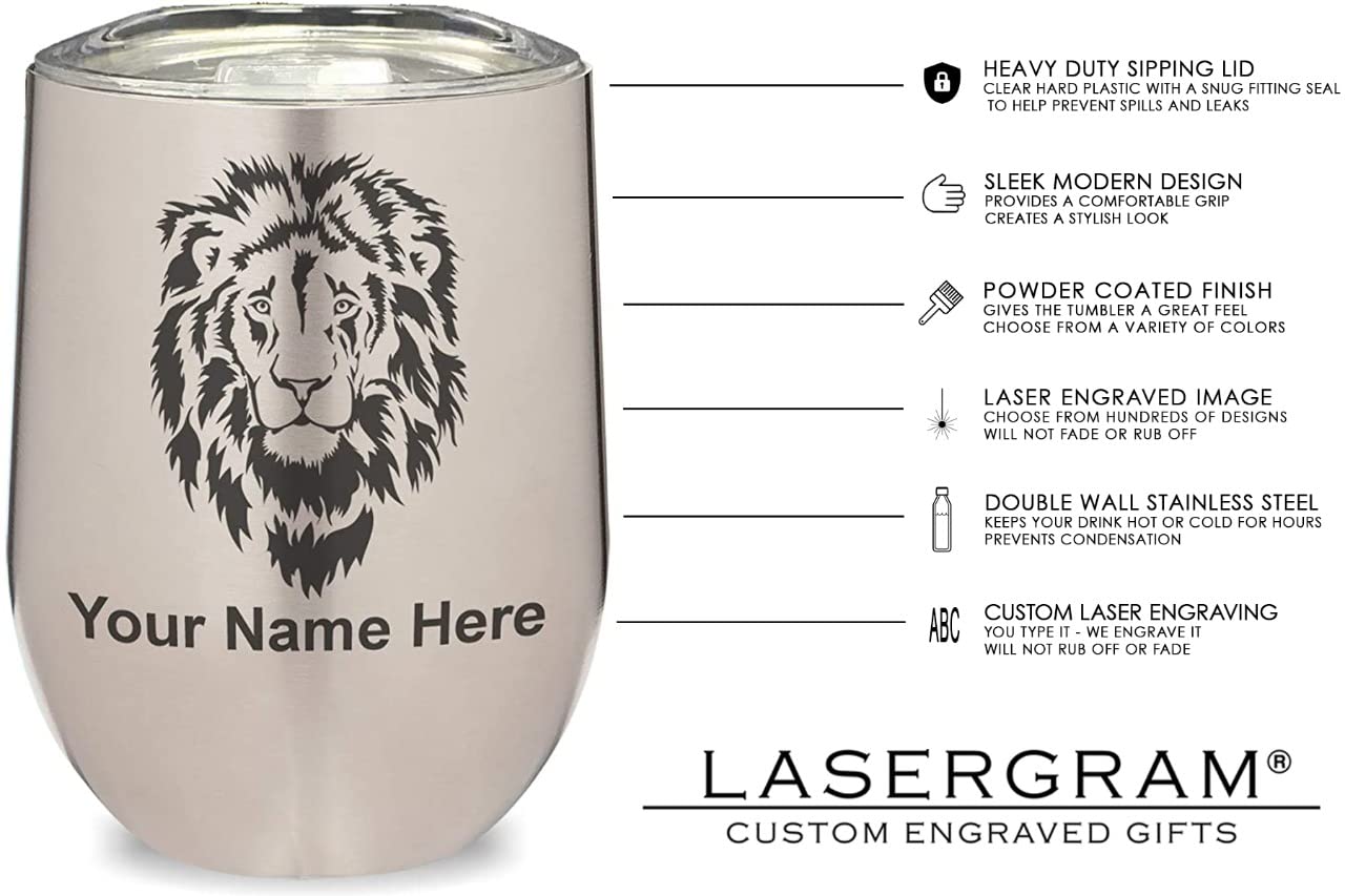 LaserGram Double Wall Stainless Steel Wine Glass Tumbler, Flag of Puerto Rico, Personalized Engraving Included (Stainless Steel)