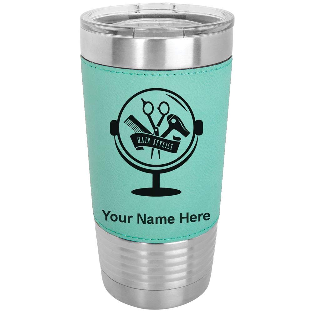 LaserGram 20oz Vacuum Insulated Tumbler Mug, Hair Stylist, Personalized Engraving Included (Faux Leather, Teal)