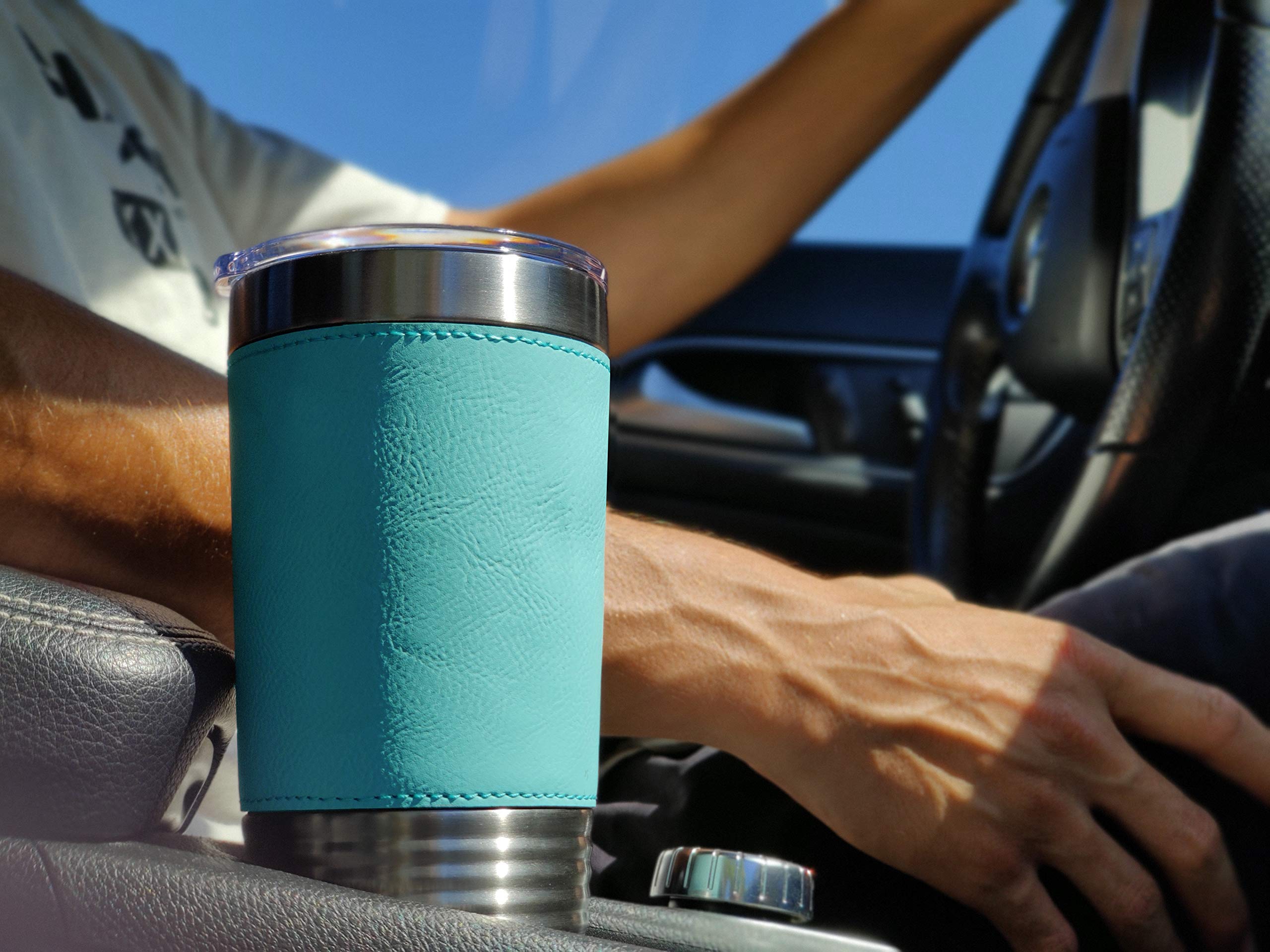 LaserGram 20oz Vacuum Insulated Tumbler Mug, Hair Stylist, Personalized Engraving Included (Faux Leather, Teal)