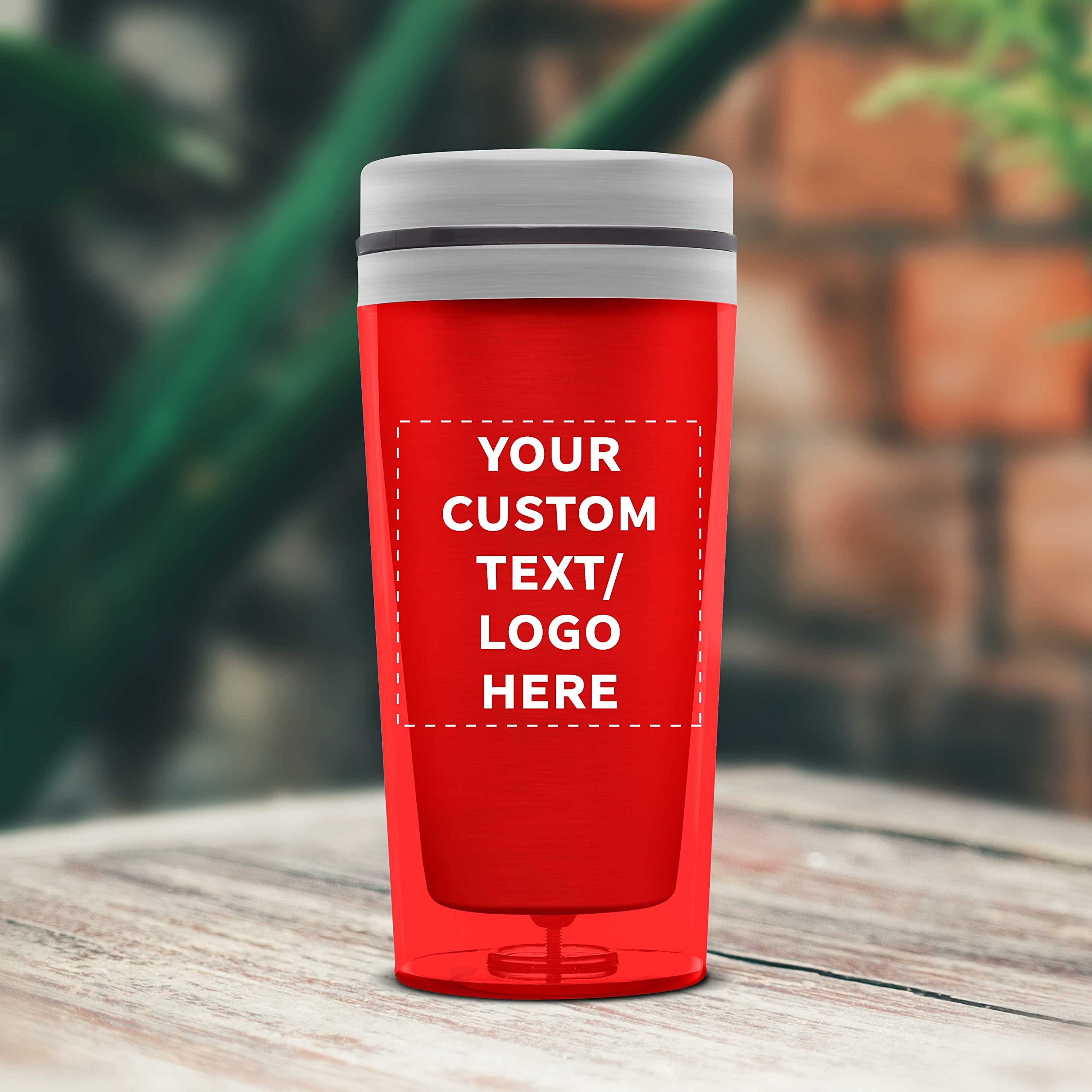 Custom Insulated Double Wall Travel Tumbler with Lid 16 oz. Set of 10, Personalized Bulk Pack - Perfect for Iced Coffee, Soda, Other Hot & Cold Beverages - Red