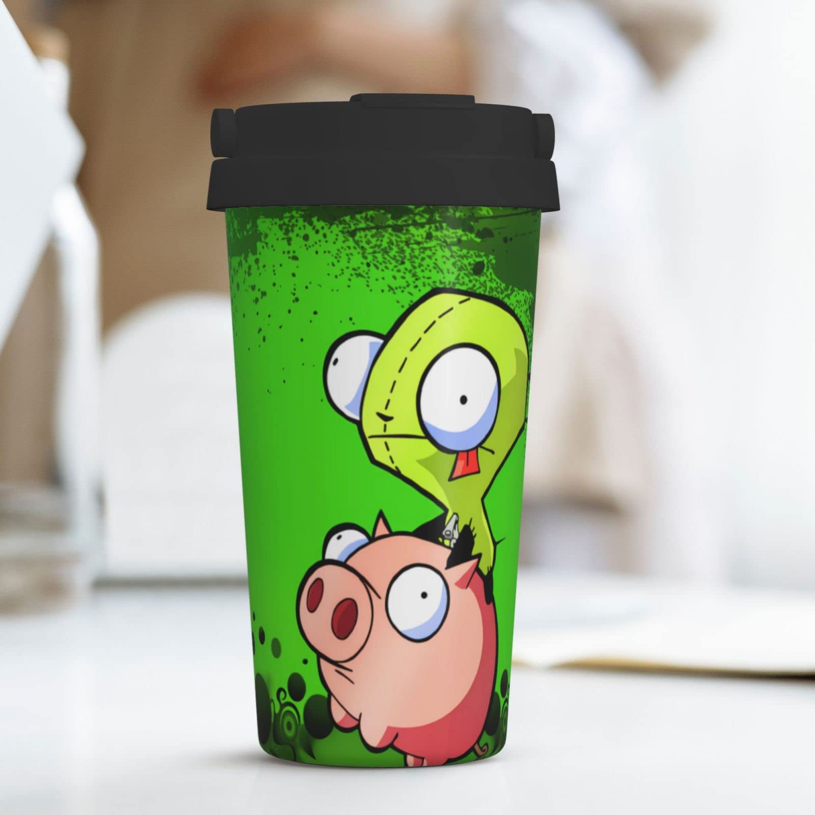 CONPELSON 17OZ Coffee Mug Invader Anime Zim Car Insulated Stainless Steel Tumbler Novelty Portable Hand Cup for Home Office Travel