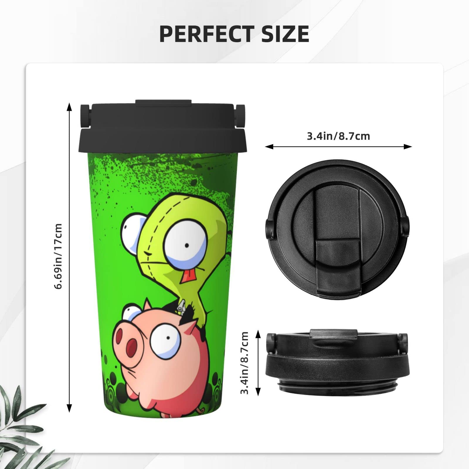 CONPELSON 17OZ Coffee Mug Invader Anime Zim Car Insulated Stainless Steel Tumbler Novelty Portable Hand Cup for Home Office Travel