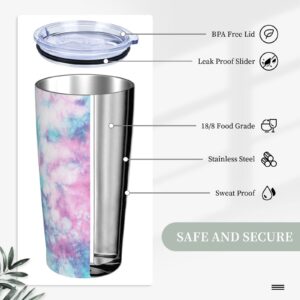 Dujiea 20oz Tumbler With Lid And Straw, Pastel Blue Pink Tie Dye Vacuum Insulated Iced Coffee Mug Reusable Travel Cup Stainless Steel Water Bottle