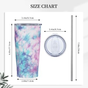 Dujiea 20oz Tumbler With Lid And Straw, Pastel Blue Pink Tie Dye Vacuum Insulated Iced Coffee Mug Reusable Travel Cup Stainless Steel Water Bottle