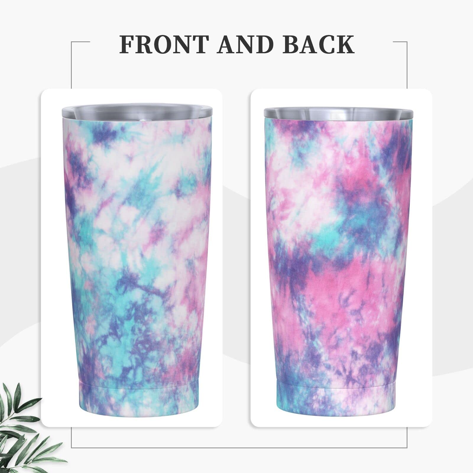 Dujiea 20oz Tumbler With Lid And Straw, Pastel Blue Pink Tie Dye Vacuum Insulated Iced Coffee Mug Reusable Travel Cup Stainless Steel Water Bottle