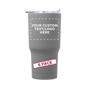 personalized 17 oz. rubberized stainless steel travel mugs - 6 pack - custom text, logo - grey