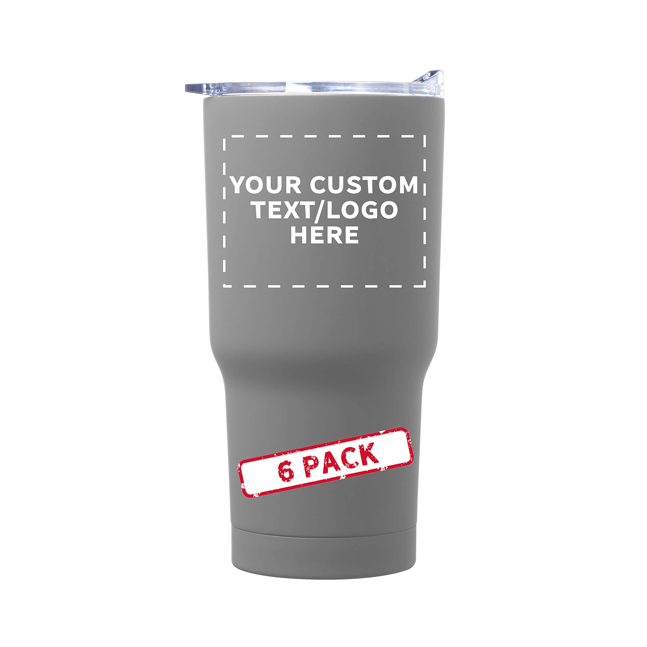 Personalized 17 oz. Rubberized Stainless Steel Travel Mugs - 6 Pack - Custom Text, Logo - Grey