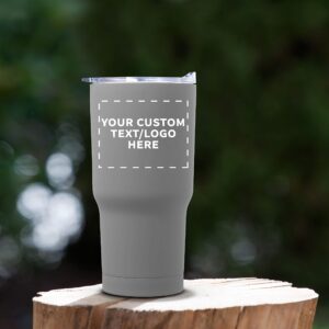 Personalized 17 oz. Rubberized Stainless Steel Travel Mugs - 6 Pack - Custom Text, Logo - Grey