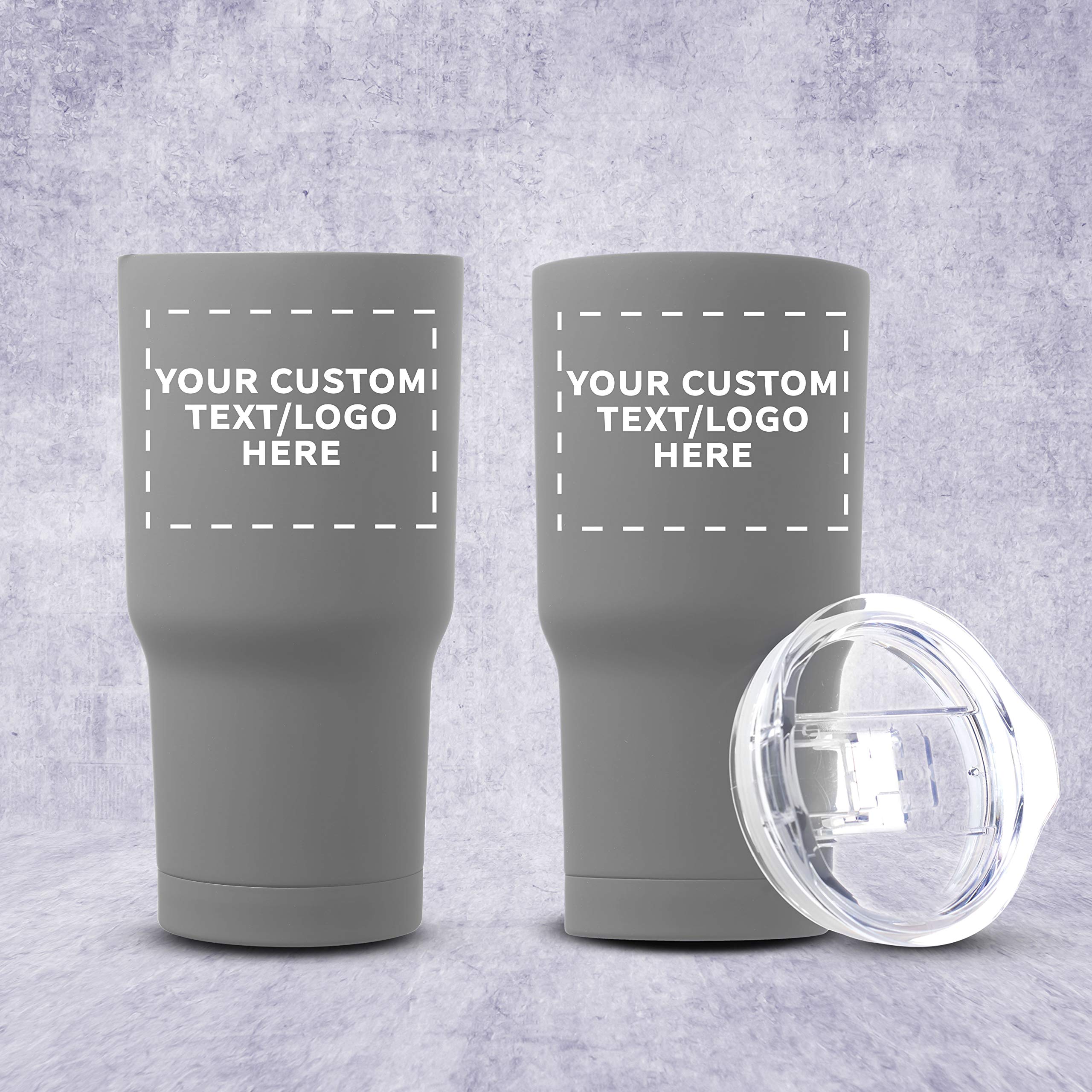 Personalized 17 oz. Rubberized Stainless Steel Travel Mugs - 6 Pack - Custom Text, Logo - Grey