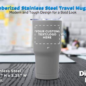 Personalized 17 oz. Rubberized Stainless Steel Travel Mugs - 6 Pack - Custom Text, Logo - Grey