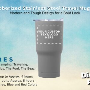 Personalized 17 oz. Rubberized Stainless Steel Travel Mugs - 6 Pack - Custom Text, Logo - Grey