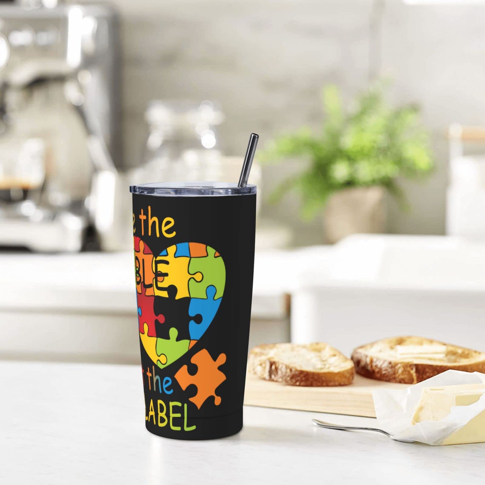 See The Able Not The Label Autism Coffee Cup,With Lid Spill Proof And Straw Thermos Cup Stainless Steel Water Bottle Reusable Auto Mug Travel Mug-20oz