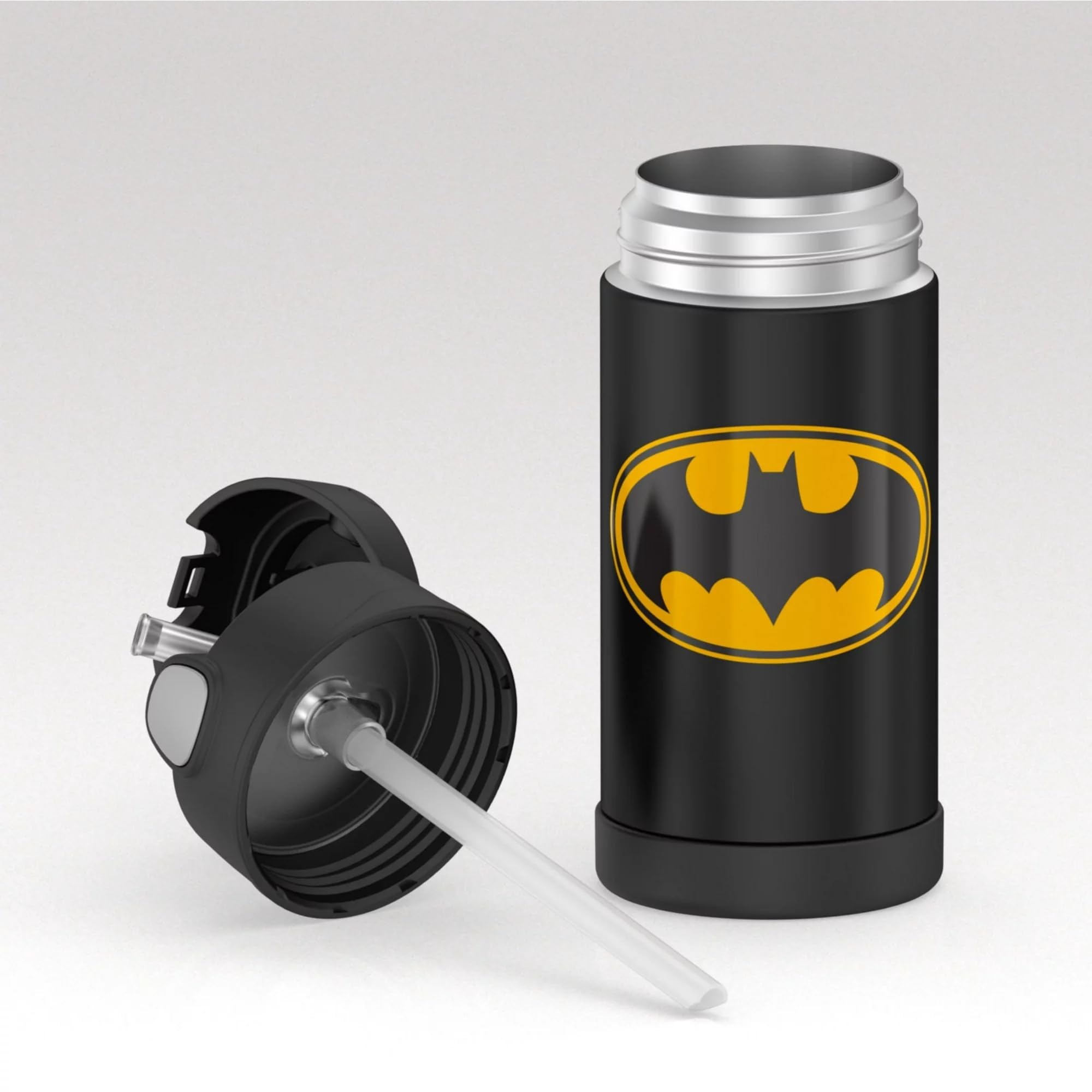 THERMOS BRAND FUNTAINER Vacuum Insulated Straw Bottle, 12-Ounce, Batman, Black