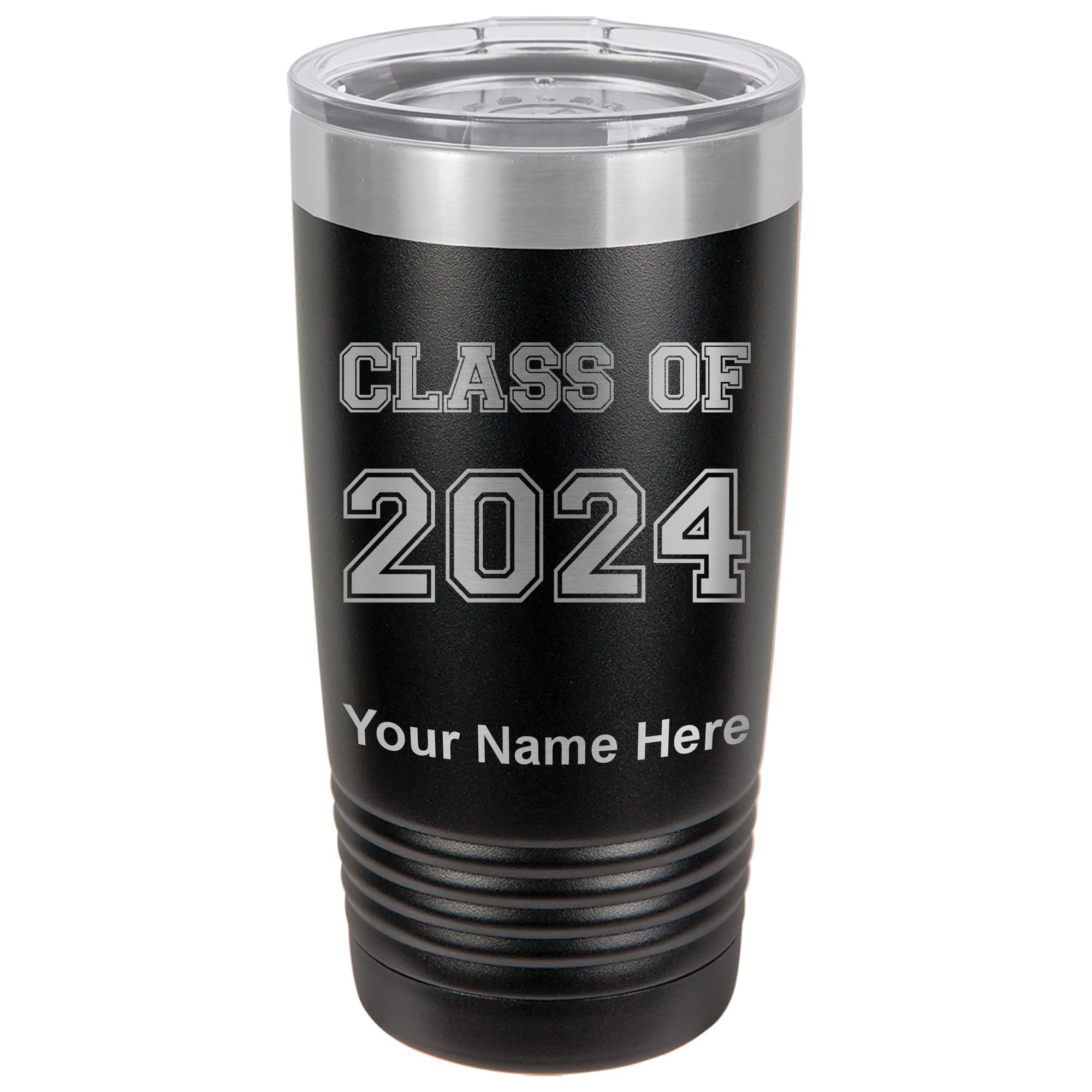 LaserGram 20oz Vacuum Insulated Tumbler Mug, Class of Class of 2023, 2024, 2025, 2026, 2027, Personalized Engraving Included (Black)