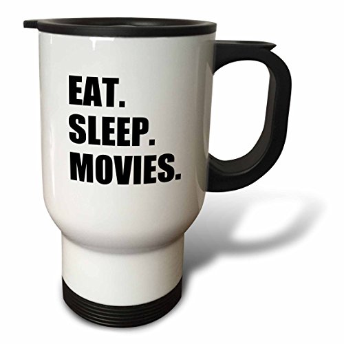 3dRose Eat Sleep Movies Fun Gifts for Film Making Makers Buffs Fans Critics Travel Mug, 14-Ounce, Stainless Steel