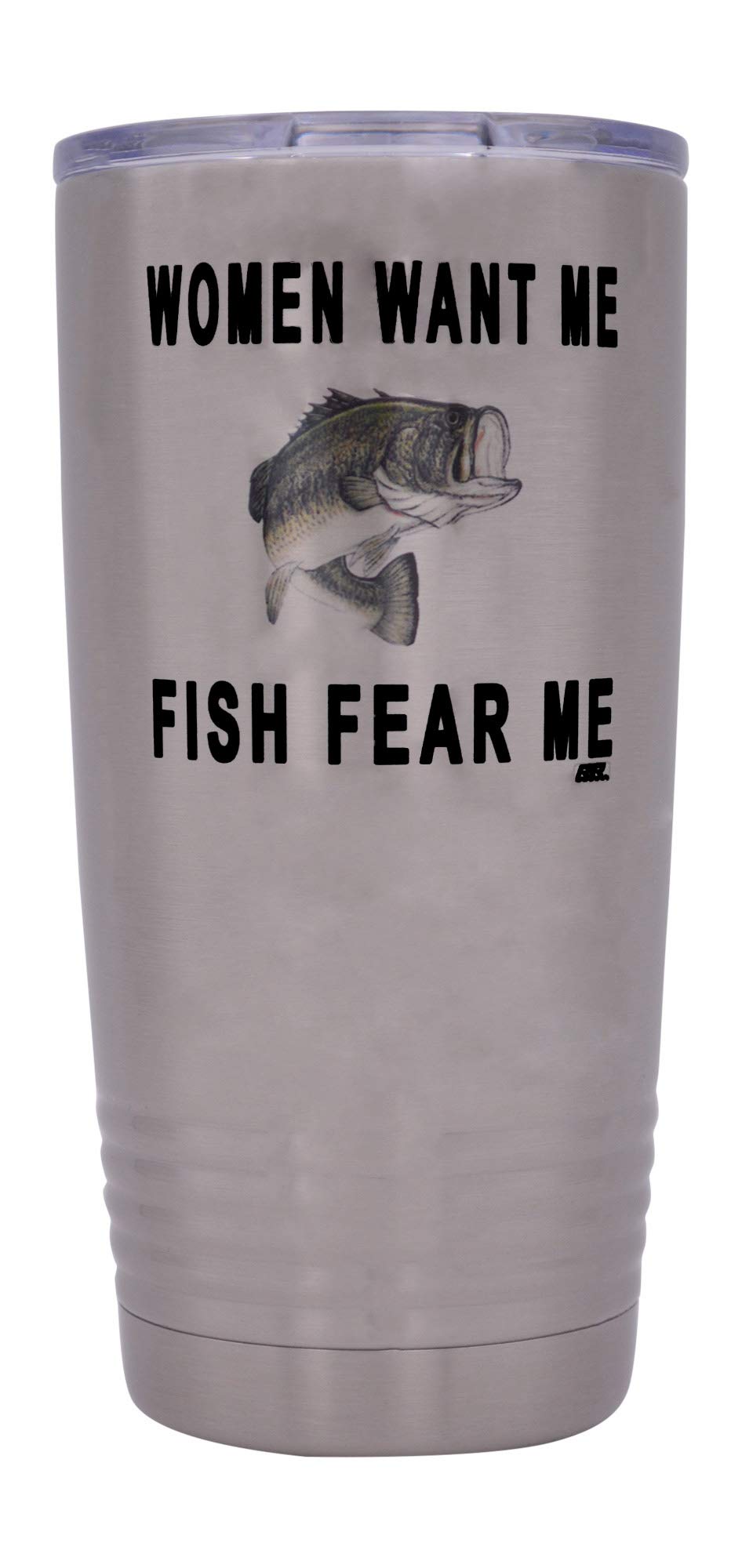 Rogue River Tactical Funny Fishing 20 Oz. Travel Tumbler Mug Cup w/Lid Vacuum Insulated Hot or Cold Fish Fear Me Fishing