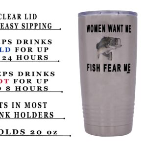 Rogue River Tactical Funny Fishing 20 Oz. Travel Tumbler Mug Cup w/Lid Vacuum Insulated Hot or Cold Fish Fear Me Fishing