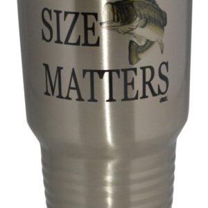 Rogue River Tactical Large Funny Fishing 30oz Stainless Steel Travel Tumbler Mug Cup w/Lid Size Matters Fishing Gift Fish