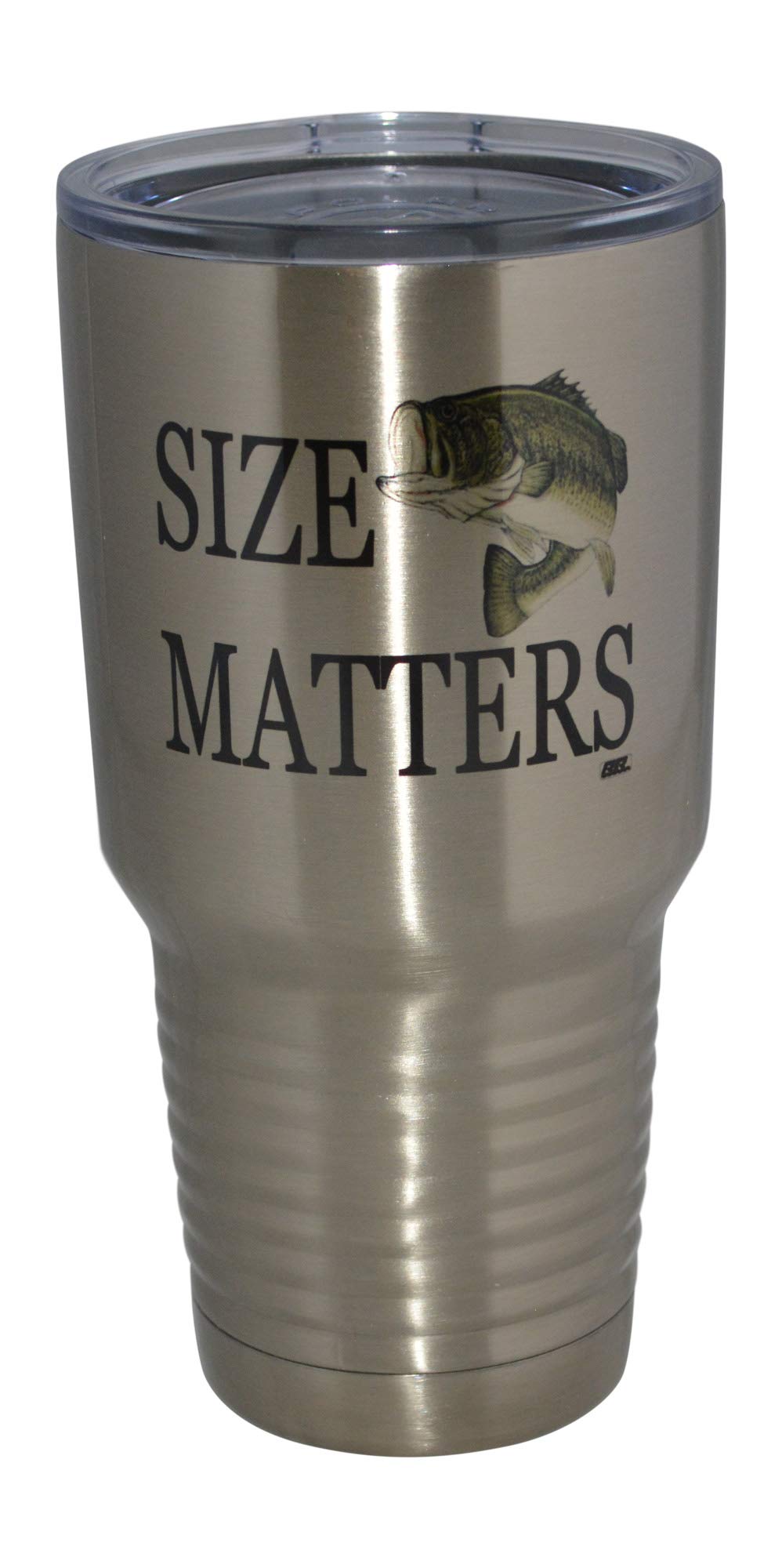 Rogue River Tactical Large Funny Fishing 30oz Stainless Steel Travel Tumbler Mug Cup w/Lid Size Matters Fishing Gift Fish