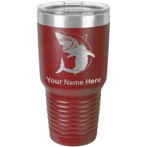 lasergram 30oz vacuum insulated tumbler mug, great white shark, personalized engraving included (maroon)