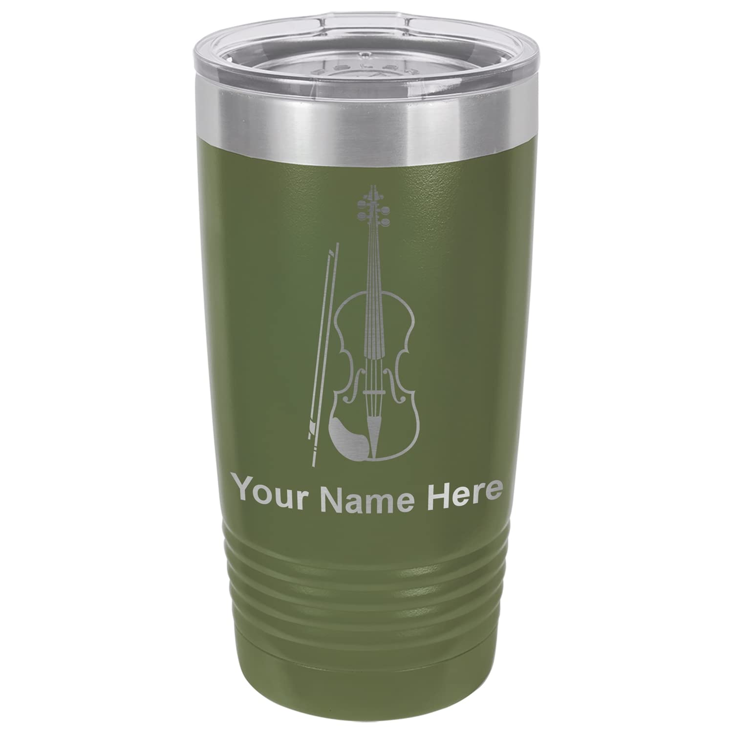 LaserGram 20oz Vacuum Insulated Tumbler Mug, Violin, Personalized Engraving Included (Camo Green)