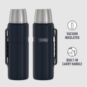 THERMOS Stainless King Vacuum-Insulated Beverage Bottle, 40 Ounce, Midnight Blue and THERMOS Stainless King 16 Ounce Travel Tumbler, Matte Blue Bundle