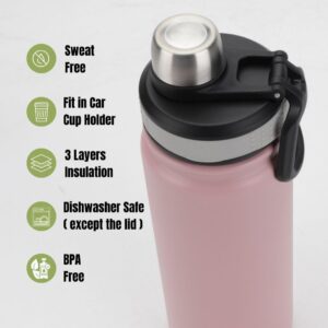 Ozizo Sport Water Bottle with Flip Top Cap, 22 oz Insulated Stainless Steel Water Bottle with Spout Lid, Water Bottle, BPA Free, Leakproof