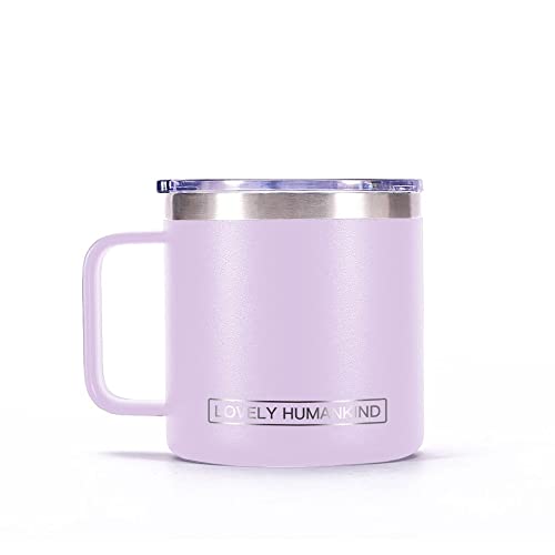 Coffee Mug Cup with Handle 14 Oz Insulated Stainless Steel Reusable Coffee Cup Double Wall Travel Mug Power Coated (Lovely Lilac)