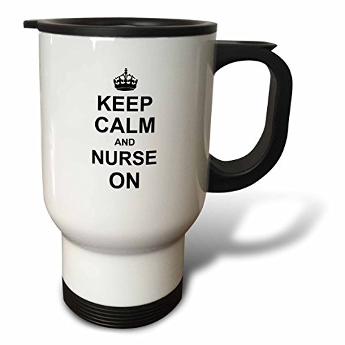 3dRose " Keep Calm and Nurse on Carry on Nursing Job Nurses Day Gifts Black Fun Funny Humor Humorous" Travel Mug, 14 oz, Multicolor